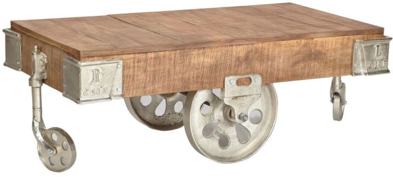 CDI Furniture Industrial Cart Coffee Table With Metal Wheels CDI TC1216 A Modern Furniture Canada